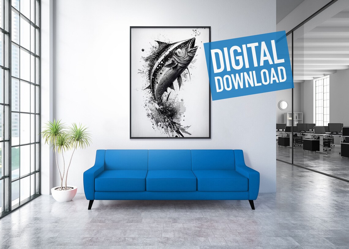 Big Eye Tuna India Ink Jumping on White / 5 Standard Ratio - Etsy