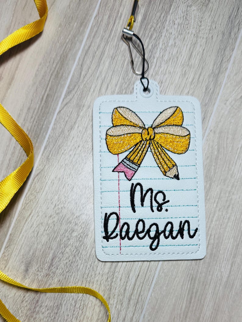 Personalized Coquette Pencil Bow Badge Holder Lanyard - Etsy