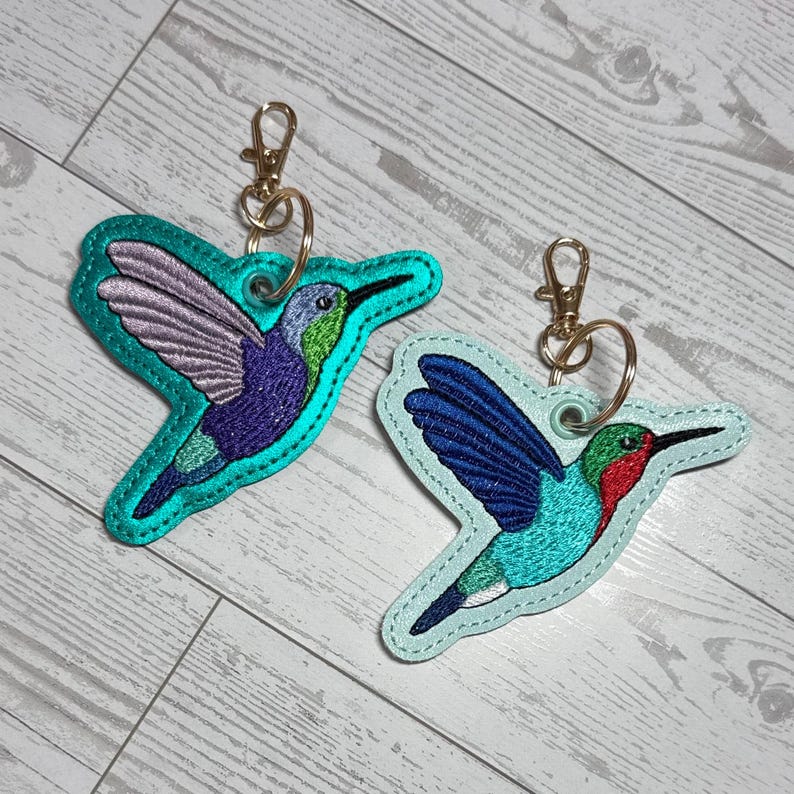 Embroidered Hummingbird Keychain | Mint Teal Faux Leather Mylar Charm ...