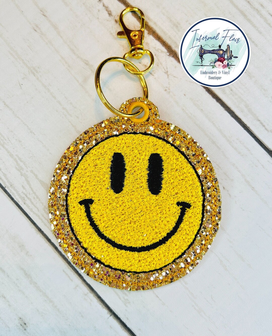 Retro Chenille Inspired Smiley Face Key Fob / Keychain/ Backpack Bag ...