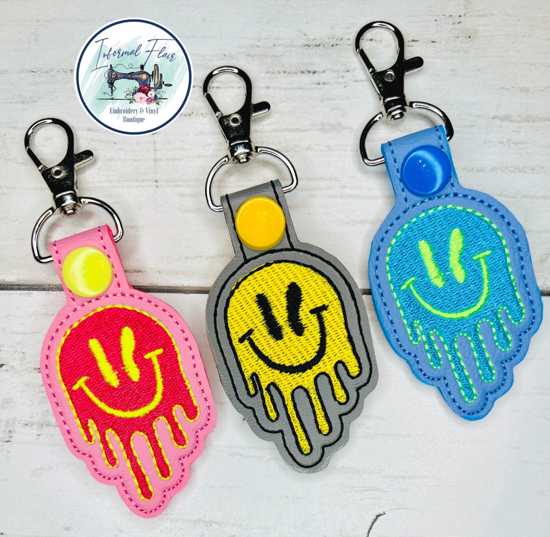 Drippy Melting Smiley Face Keychain Key Fob Bag Tag - Etsy