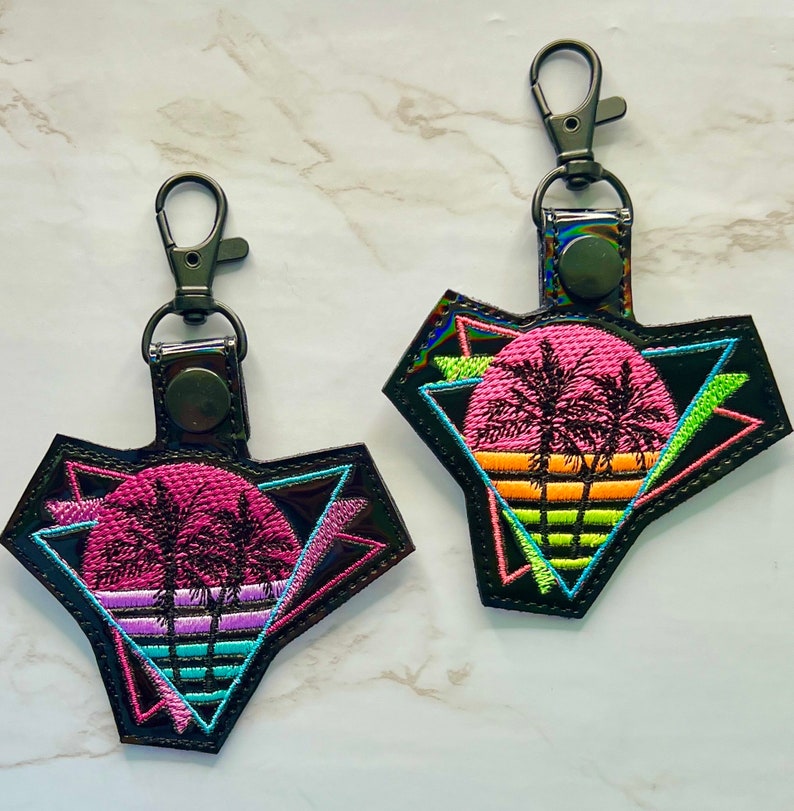 Vaporwave Retro Palm Sunset Keychain Decorative Fob - Etsy