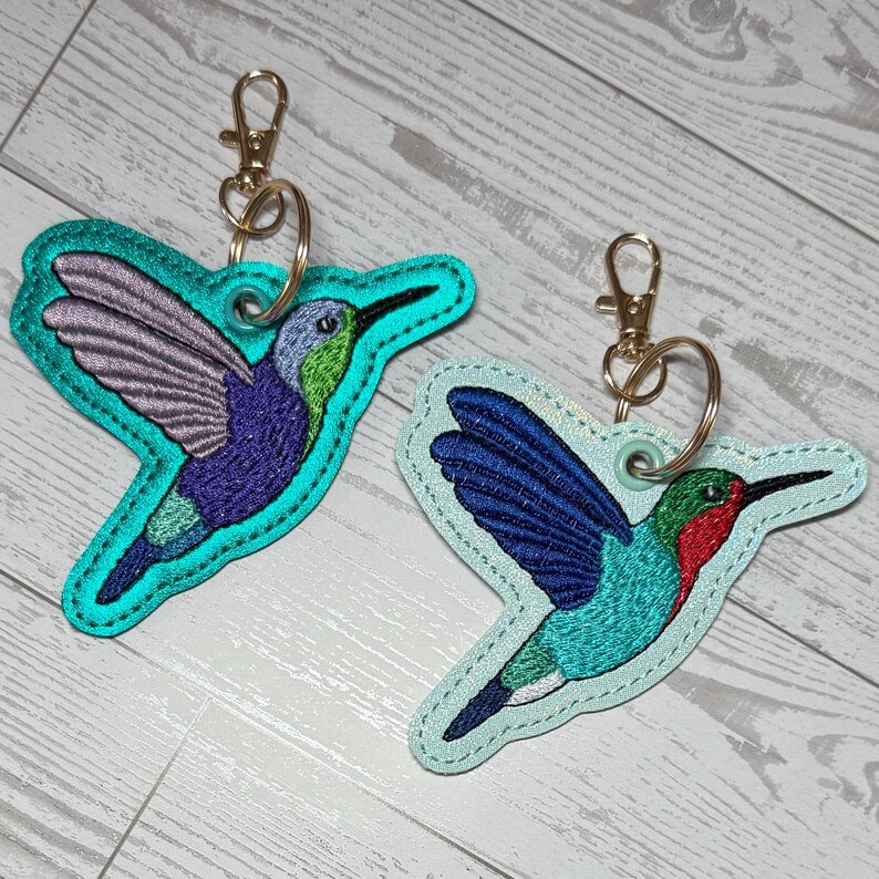 Embroidered Hummingbird Keychain | Mint Teal Faux Leather Mylar Charm ...