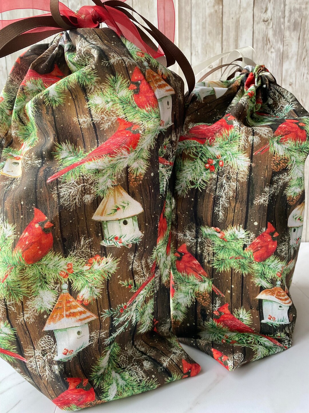 Gift Bags Christmas Eco- Friendly Cloth Reusable Red Cardinal - Etsy