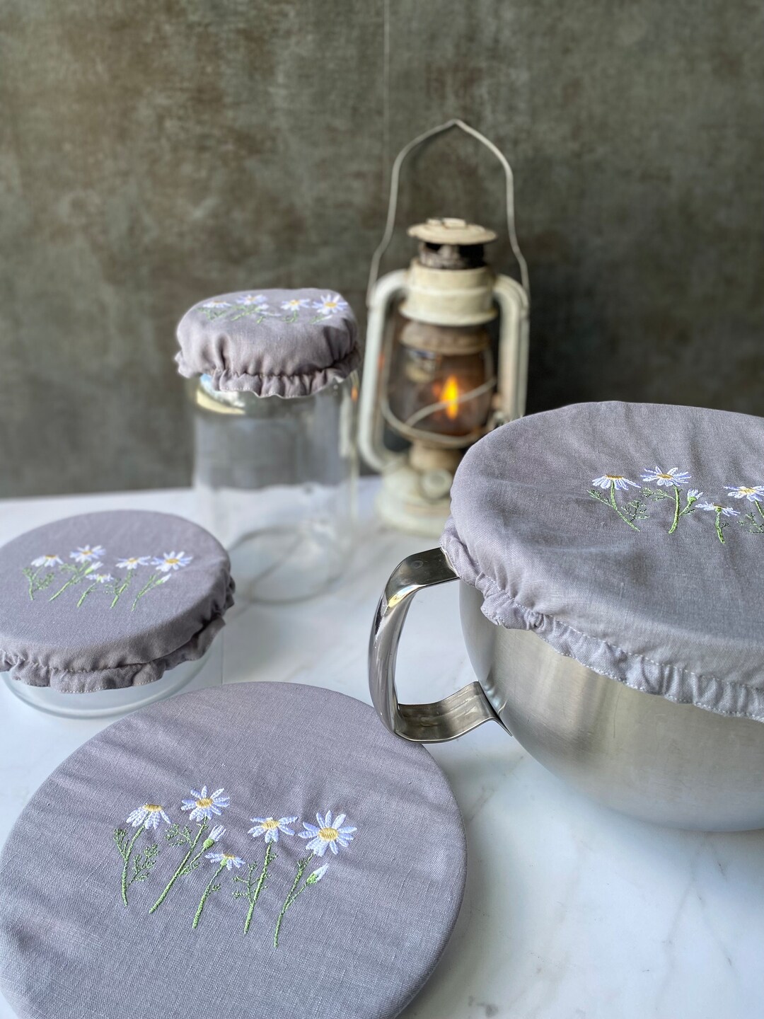 Linen Embroidered Bowl and Jar Covers Pul Lining - Etsy