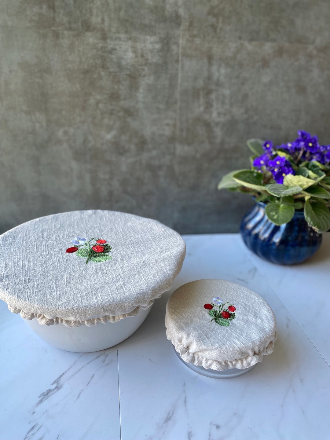 Linen Embroidered Bowl and Jar Covers,strawberry,you Choose Lining - Etsy