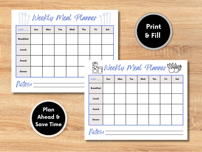 Printable Weekly Meal Planner and Grocery List - Instant Download - PDF ...
