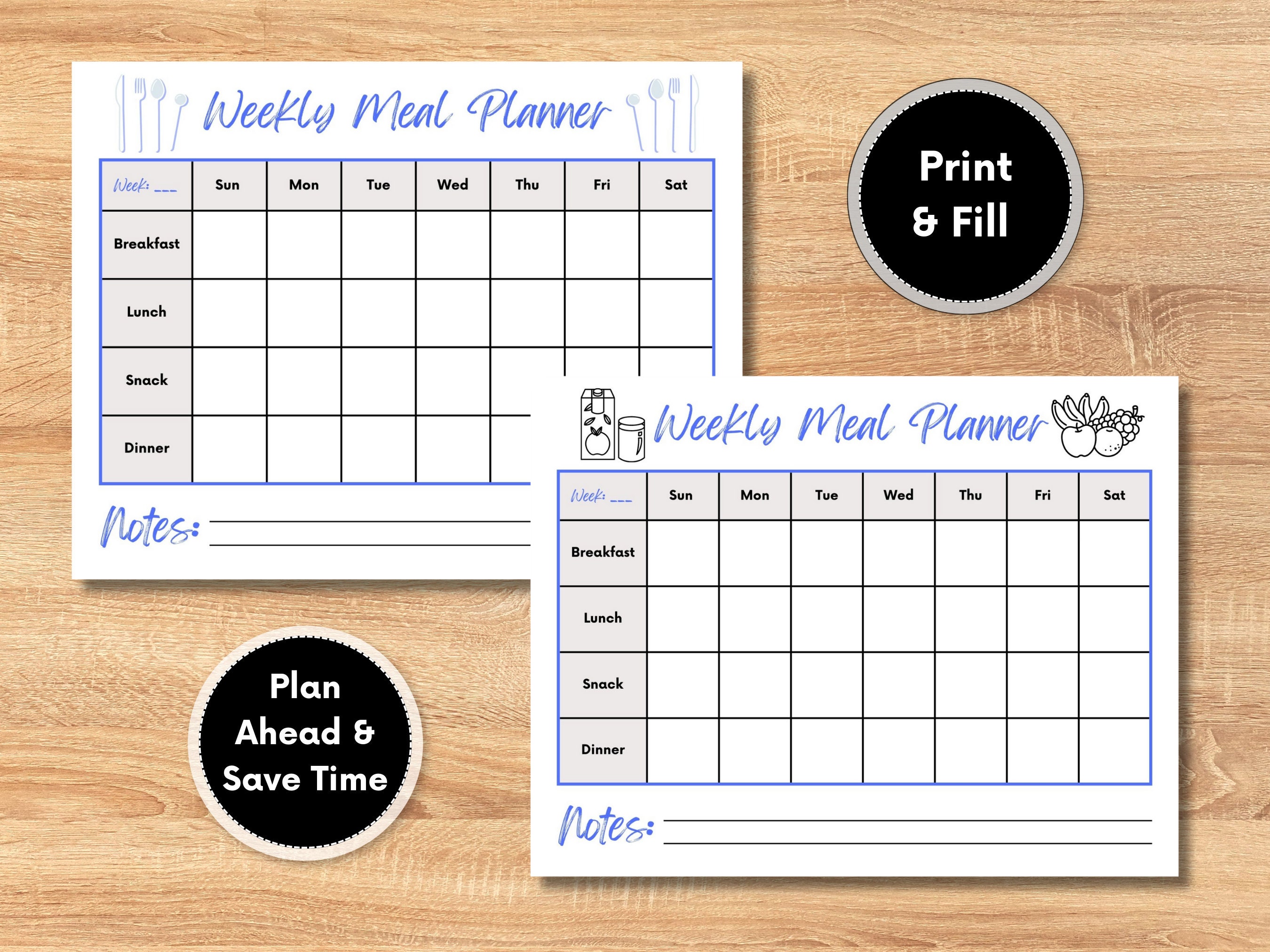 Printable Weekly Meal Planner and Grocery List - Instant Download - PDF ...