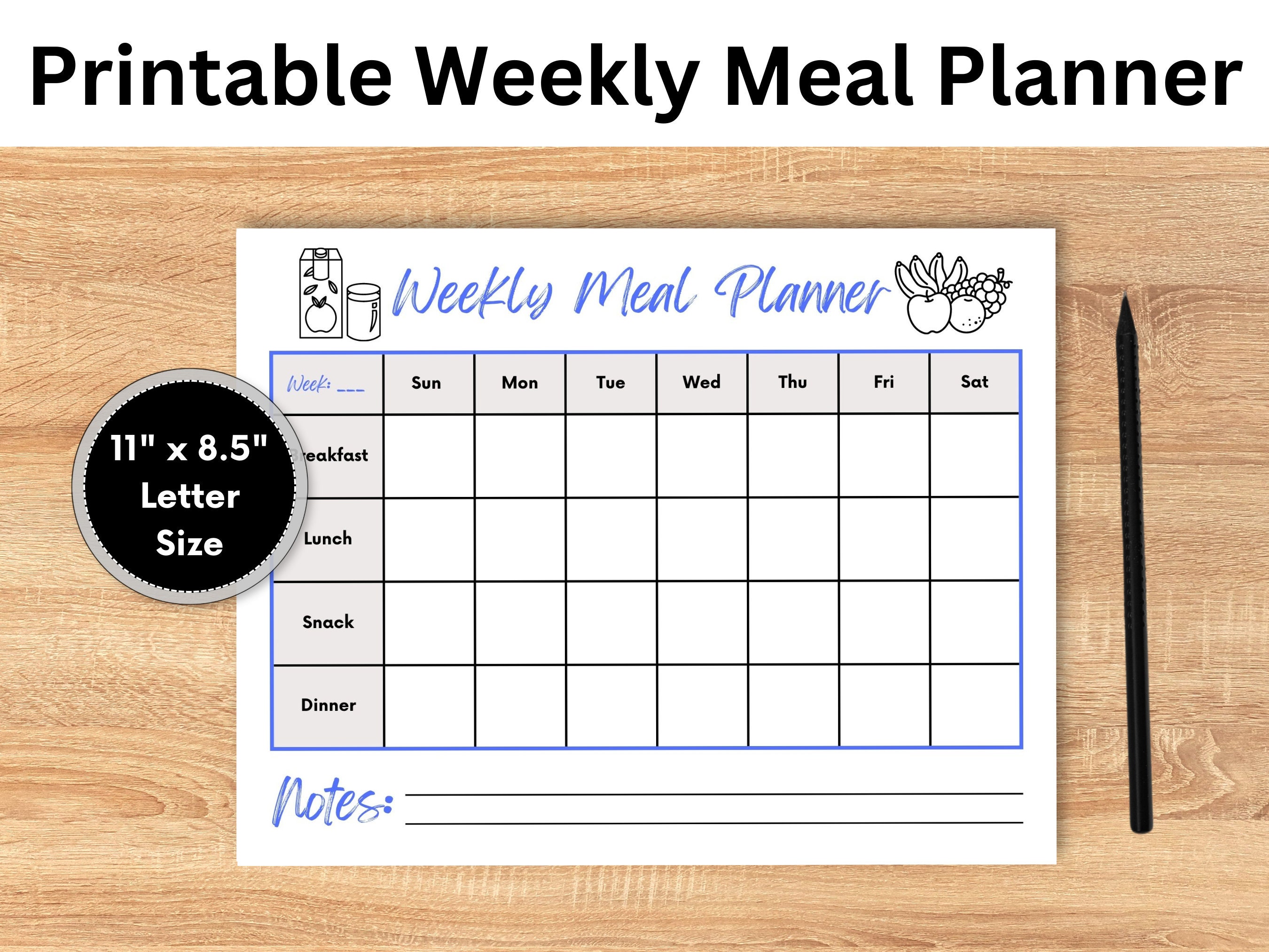 Printable Weekly Meal Planner and Grocery List - Instant Download - PDF ...
