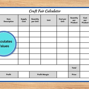 Craft Fair Calculator - Form Fillable - Instant Download - PDF Format ...