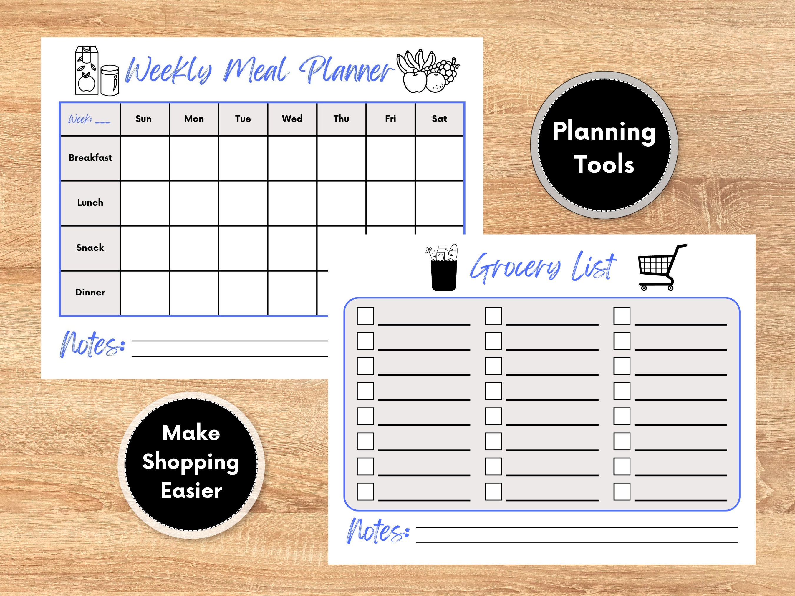 Printable Weekly Meal Planner and Grocery List - Instant Download - PDF ...