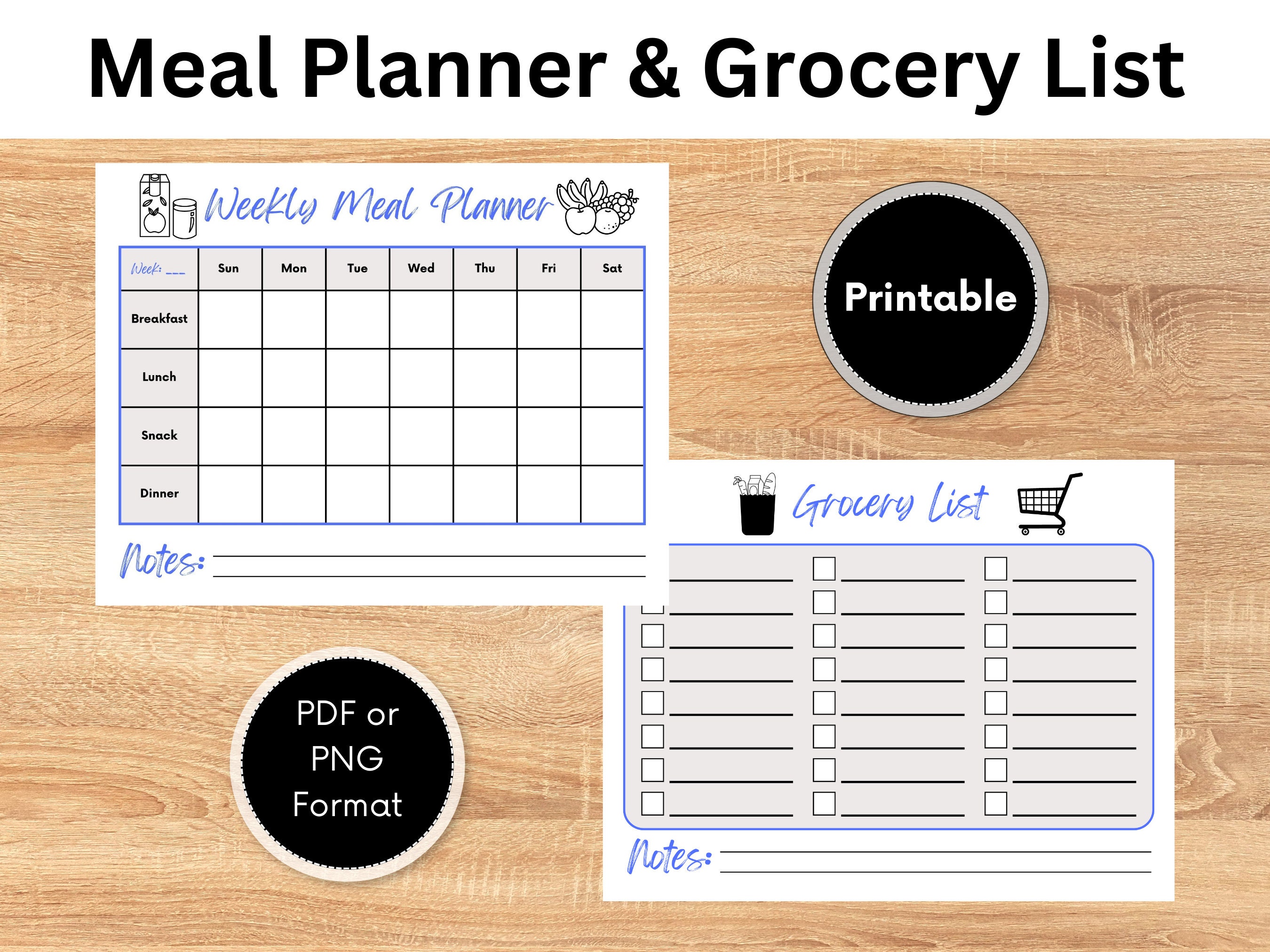 Printable Weekly Meal Planner and Grocery List - Instant Download - PDF ...