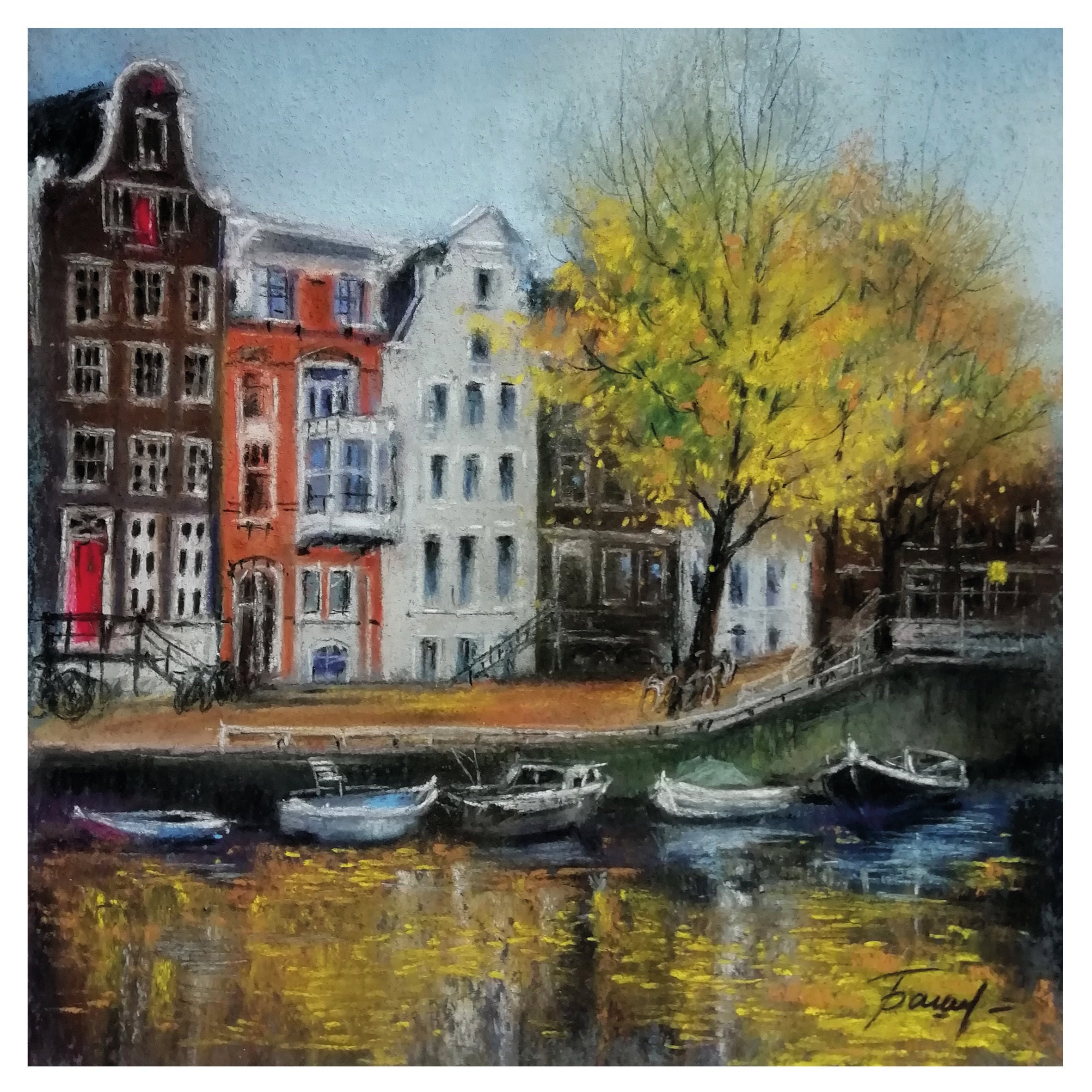 Amsterdam original art Dutch cityscape Autumn Amsterdam Original ...