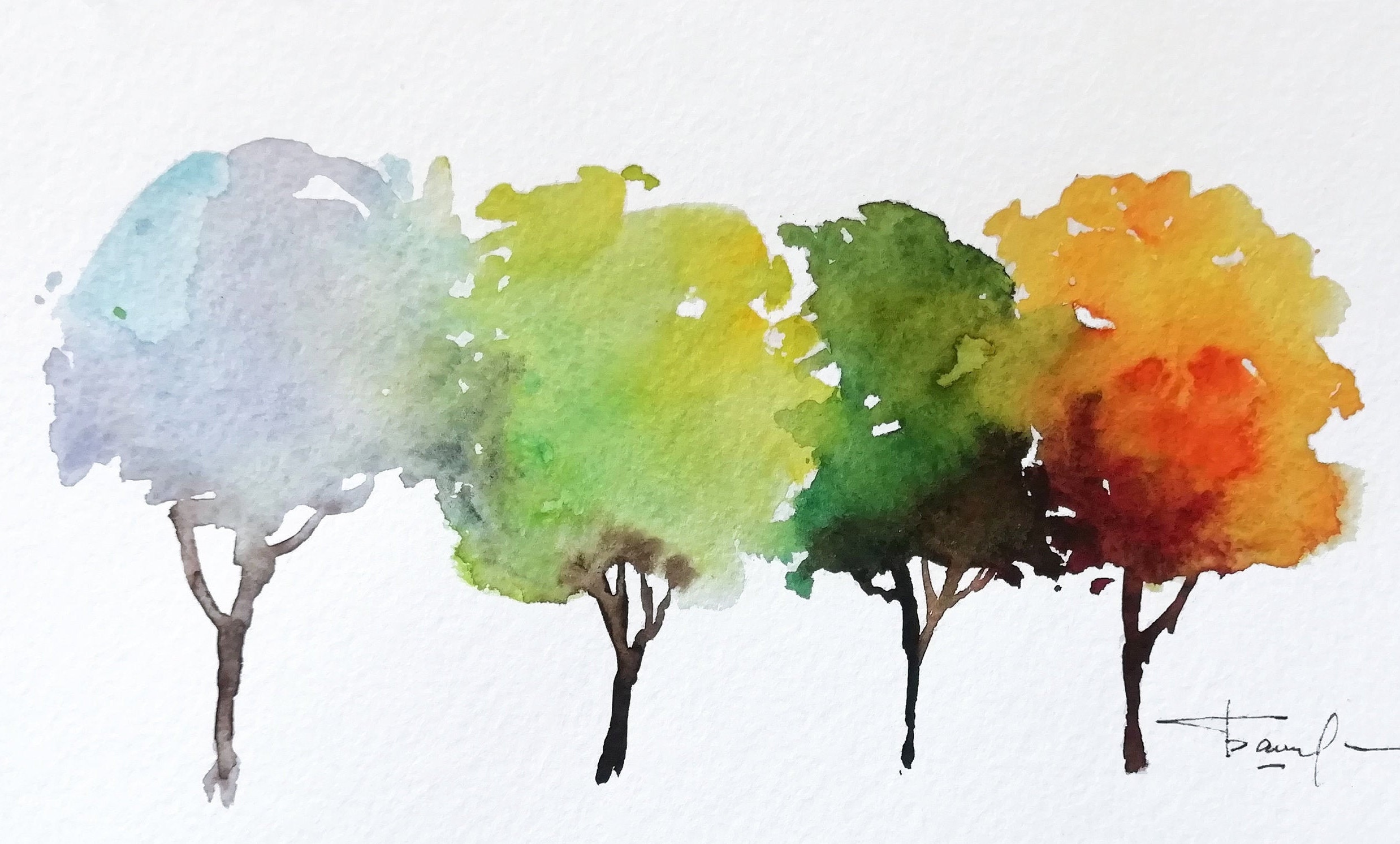 Seasons nature Original watercolor painting Abstract colorful | Etsy