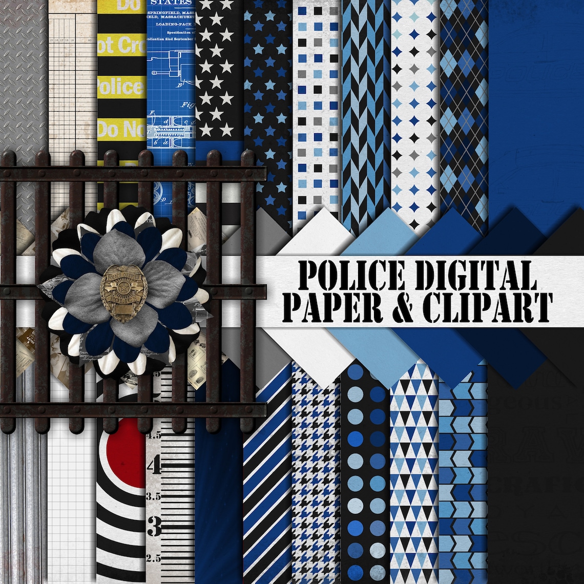 Police Digital Scrapbook Paper and Elements - Etsy