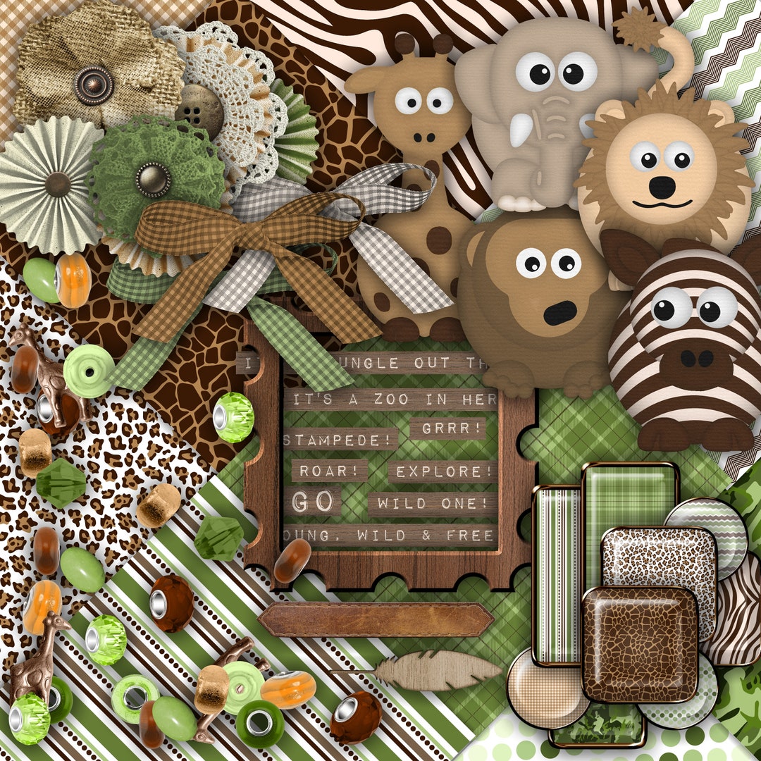Jungle Safari Digital Clipart and Paper - Etsy