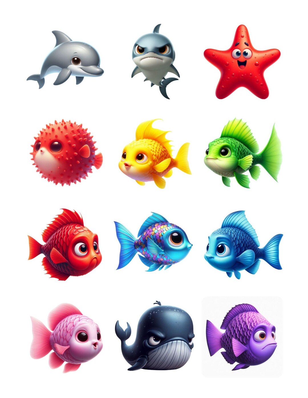 Rainbow Fish Collection With Emotional Fish Clipart - Etsy