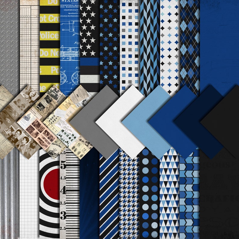 Police Digital Scrapbook Paper and Elements - Etsy