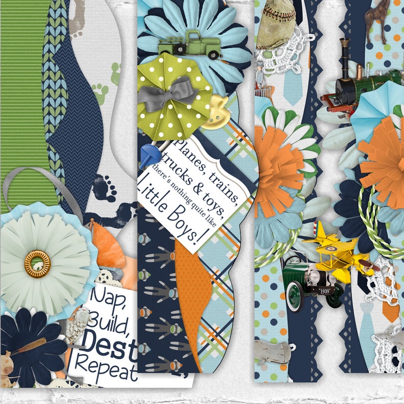Baby Boy Digital Scrapbook Paper and Elements - Etsy