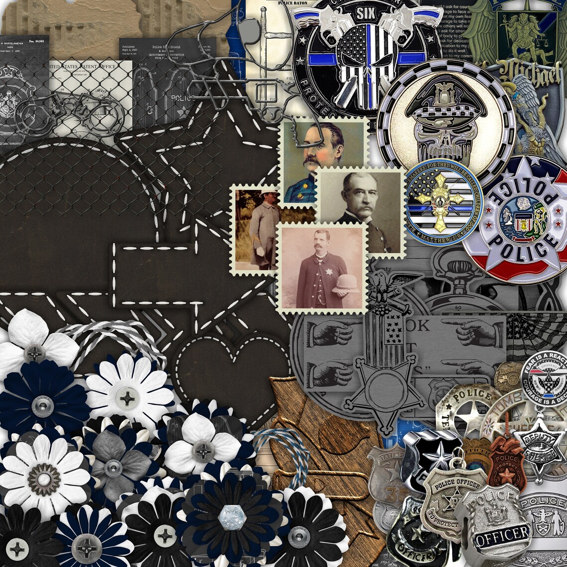Police Digital Scrapbook Paper and Elements - Etsy