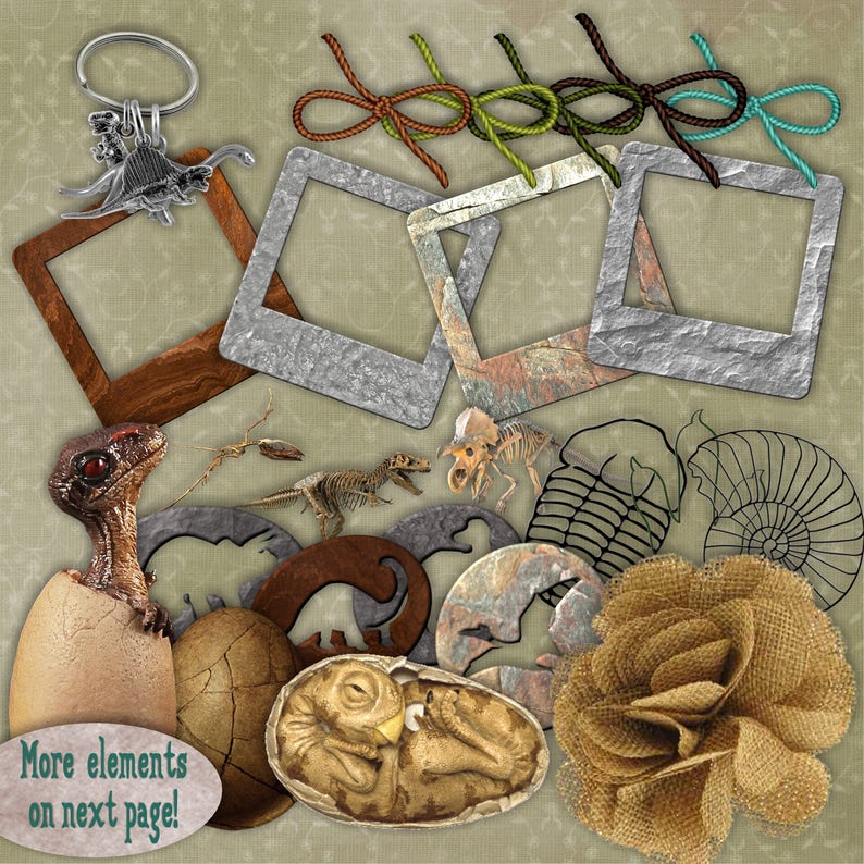 Realistic Dinosaur Digital Scrapbook Kit and Clipart - Etsy