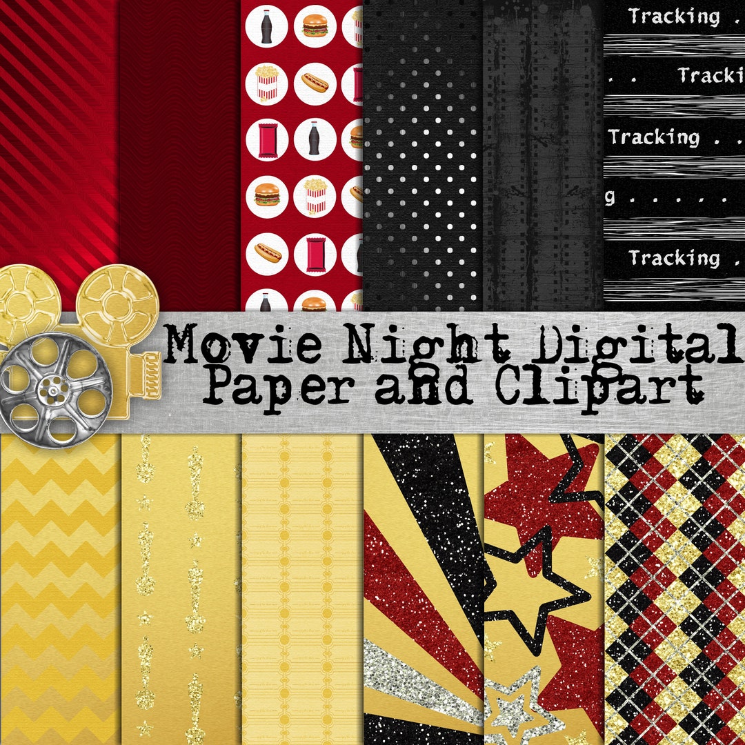 Movie Night Digital Scrapbook Paper, Clipart and Elements - Etsy