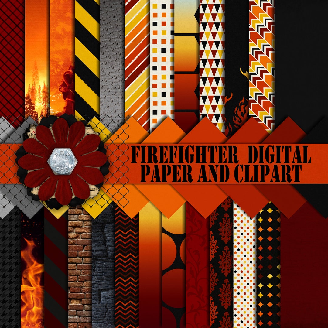 Firefighter Digital Scrapbook Paper and Elements - Etsy