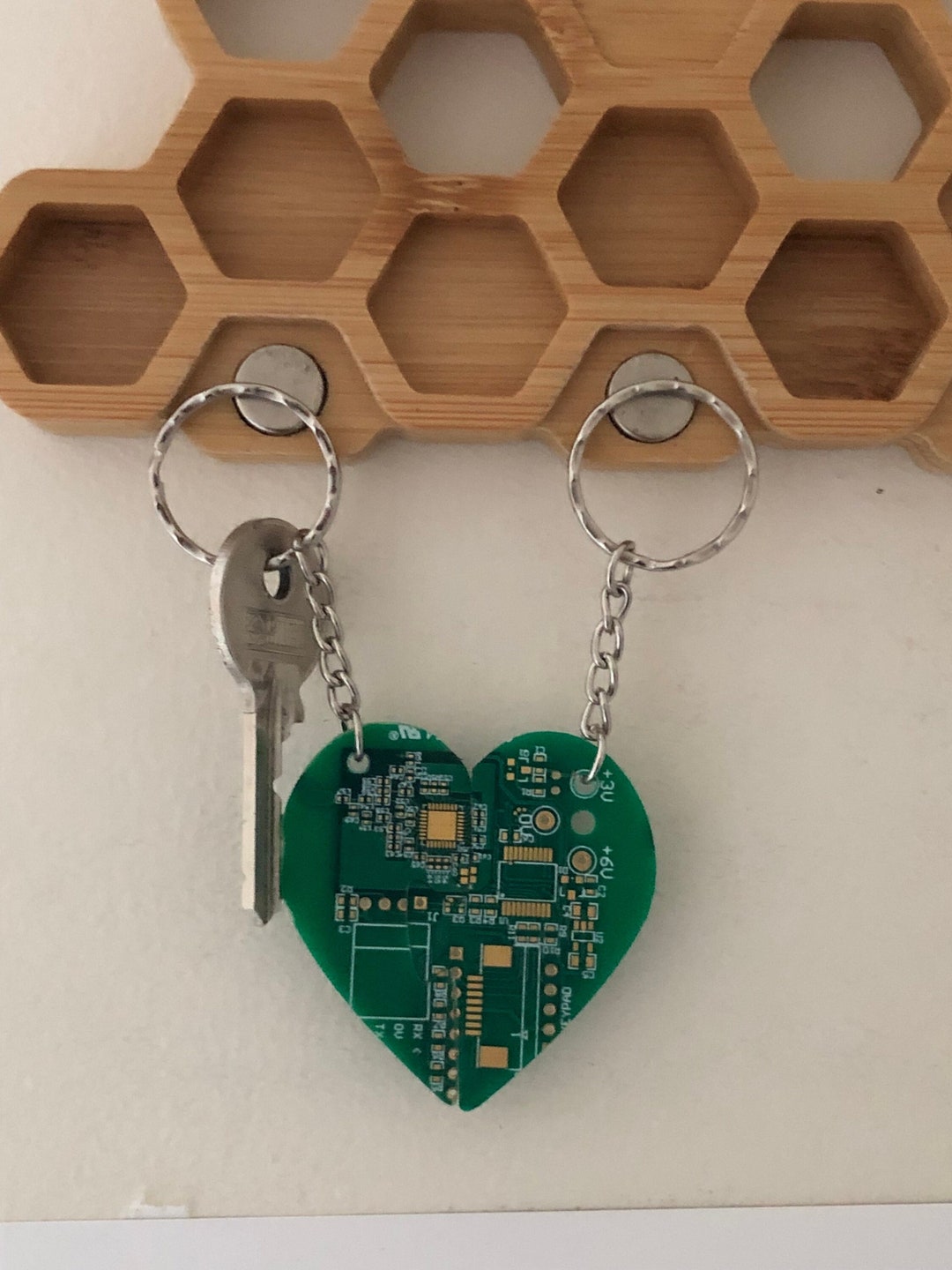 Puzzle Heart Keyring Set, Matching Mothers Day Gift, Upcycled Computers ...