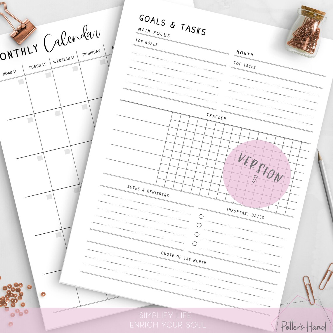 Monthly Calendar Monthly Planner Productivity Planner Goal | Etsy