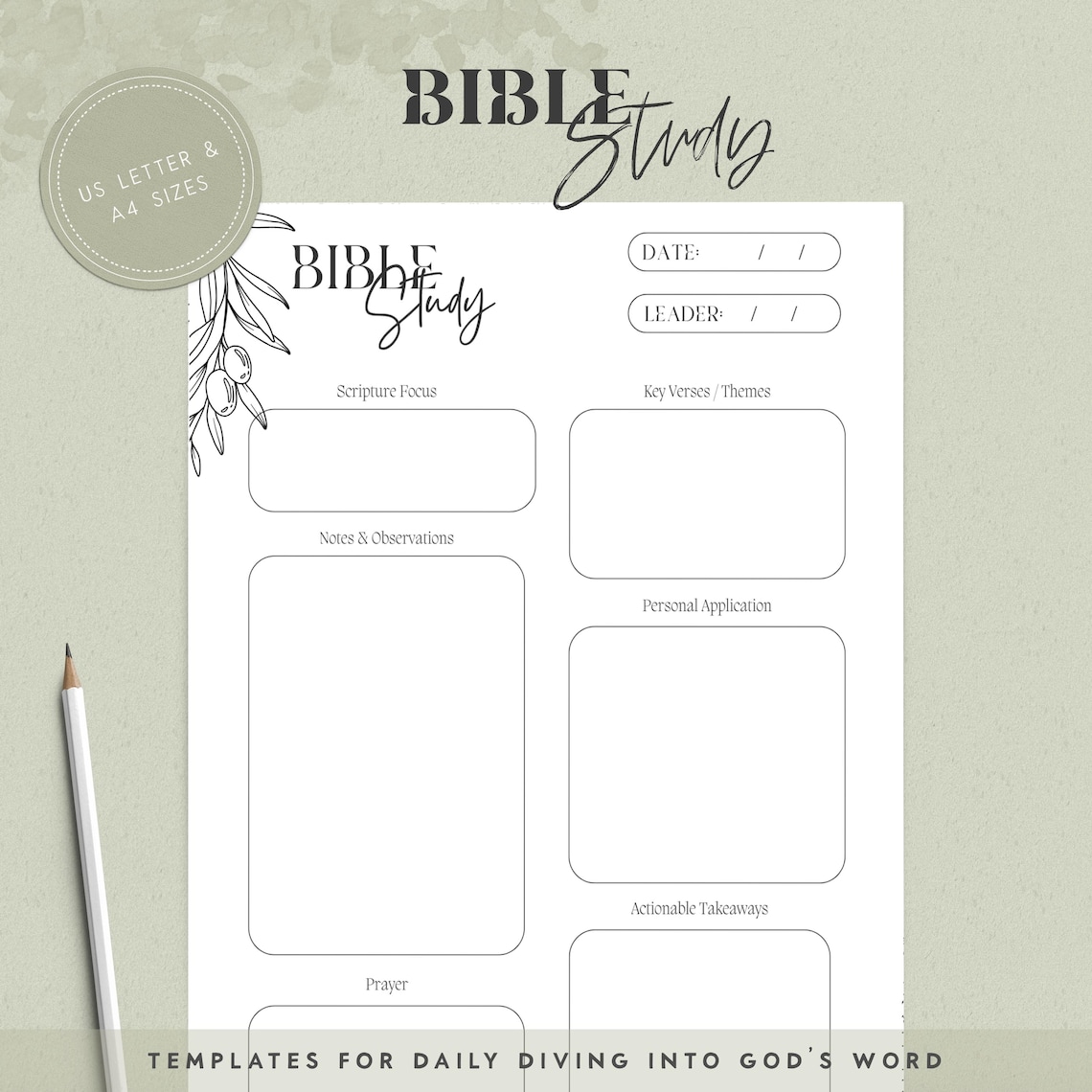 Bible Study Printable Insert Scripture Study Template Christian Planner ...