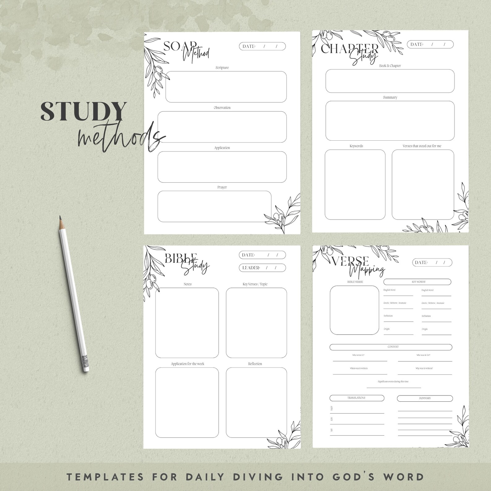 Bible Study Methods Printable Template Bundle | Verse Mapping | SOAP ...