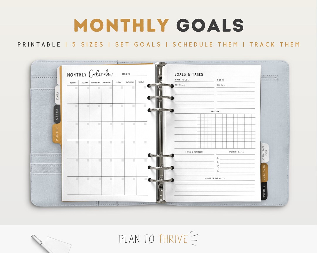 Monthly Calendar, Monthly Planner, Productivity Planner, Goal Tracker ...