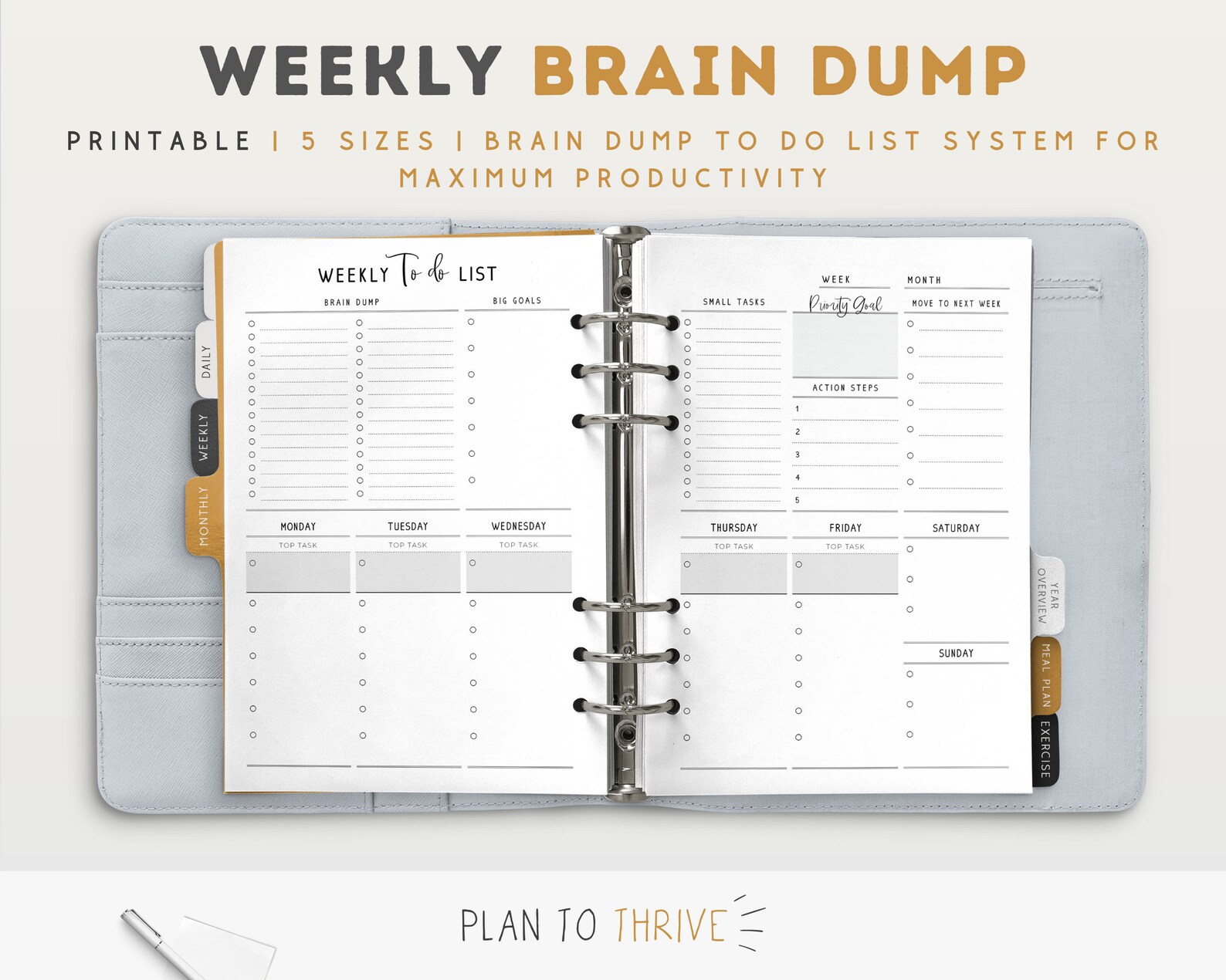 Brain Dump Printable With Weekly to Do List and Weekly Tasks Undated - Etsy