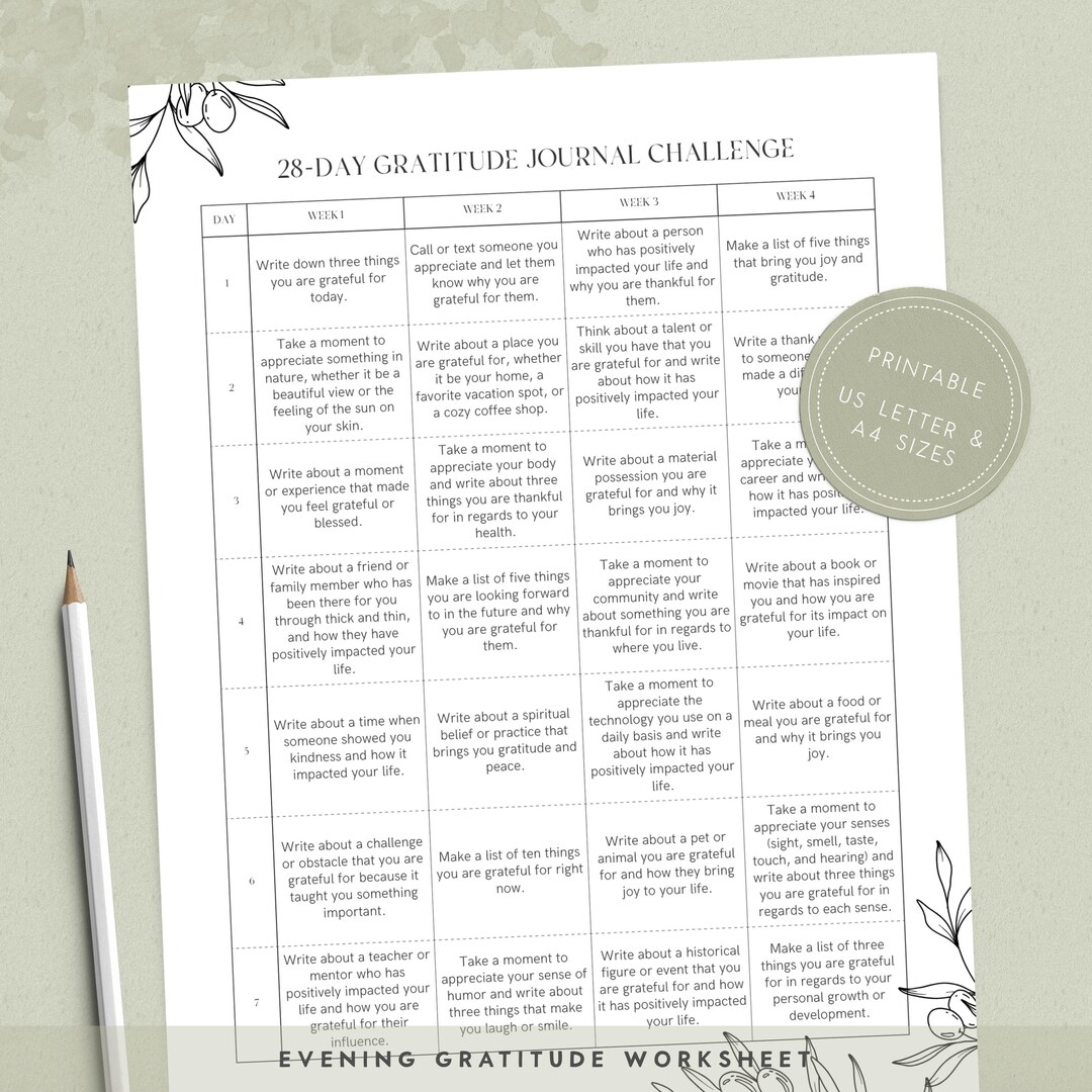 28-day Gratitude Challenge Printable | Daily Gratitude Journal ...