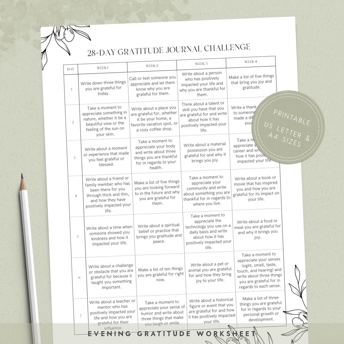 28-day Gratitude Challenge Printable | Daily Gratitude Journal ...