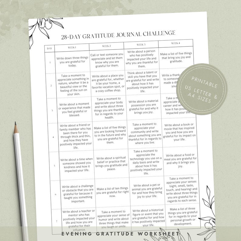 28-day Gratitude Challenge Printable | Daily Gratitude Journal ...