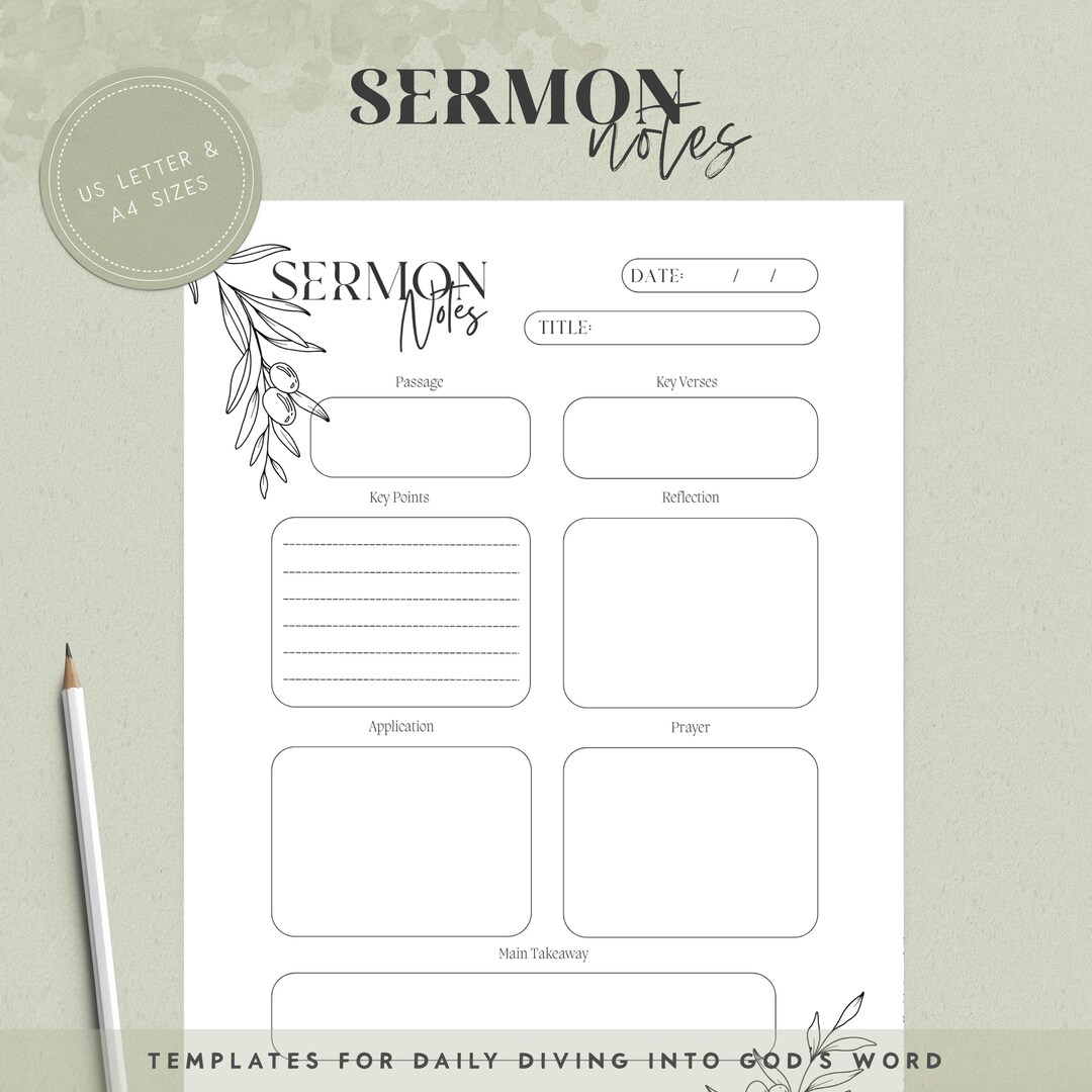 Bible Study Sermon Notes Printable Insert Capture Insights From Sermons ...