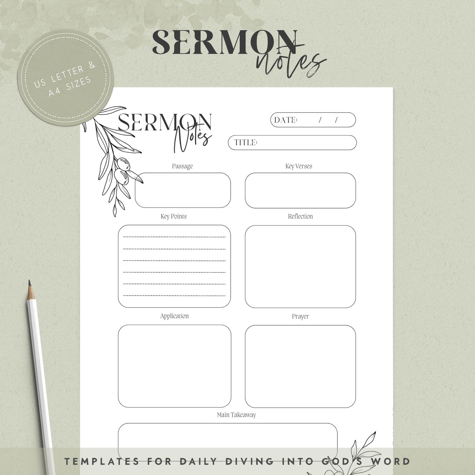 Bible Study Sermon Notes Printable Insert Capture Insights From Sermons ...