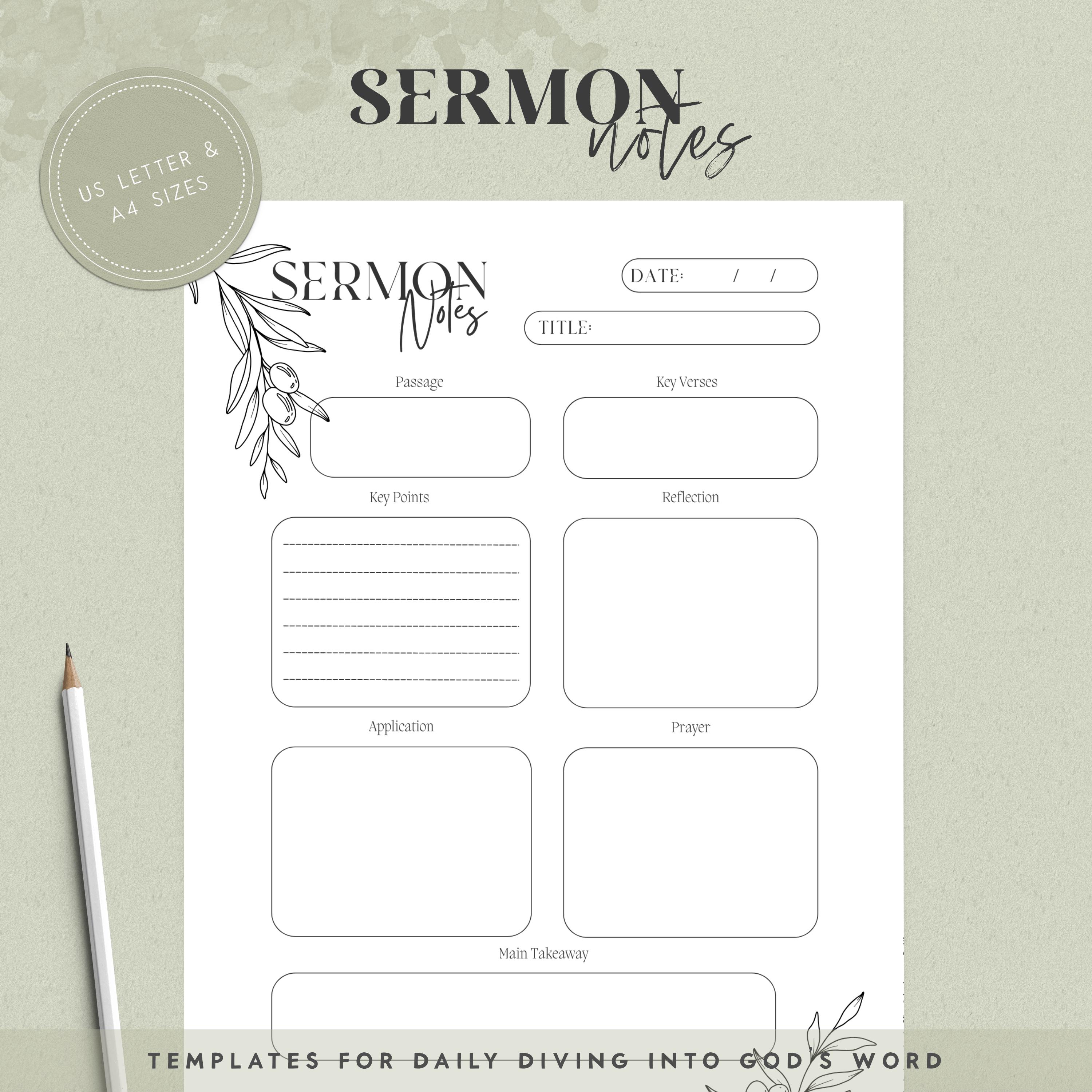 Bible Study Sermon Notes Printable Insert | Capture Insights From ...
