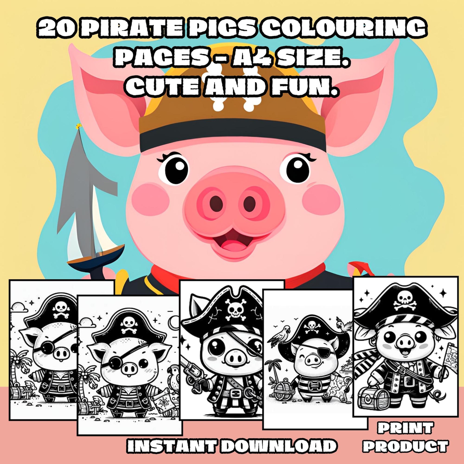 Pirate Pigs - 20 Unique Fun Colouring Pages for Kids of All Ages. Fun ...
