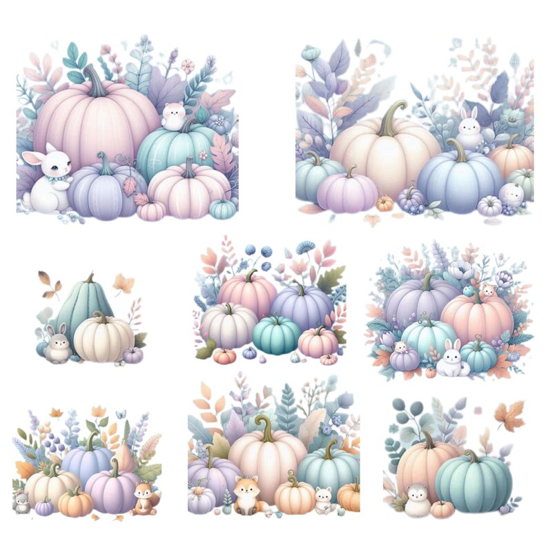 Pastel Pumpkins Fall Clip Art 24 Transparent Pngs Perfect for Autumn ...