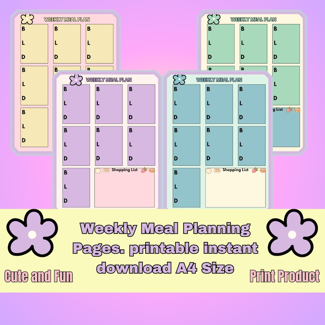 Cute and Fun Meal Planning Pages - Cartoon Aesthetic Pastel Colours ...