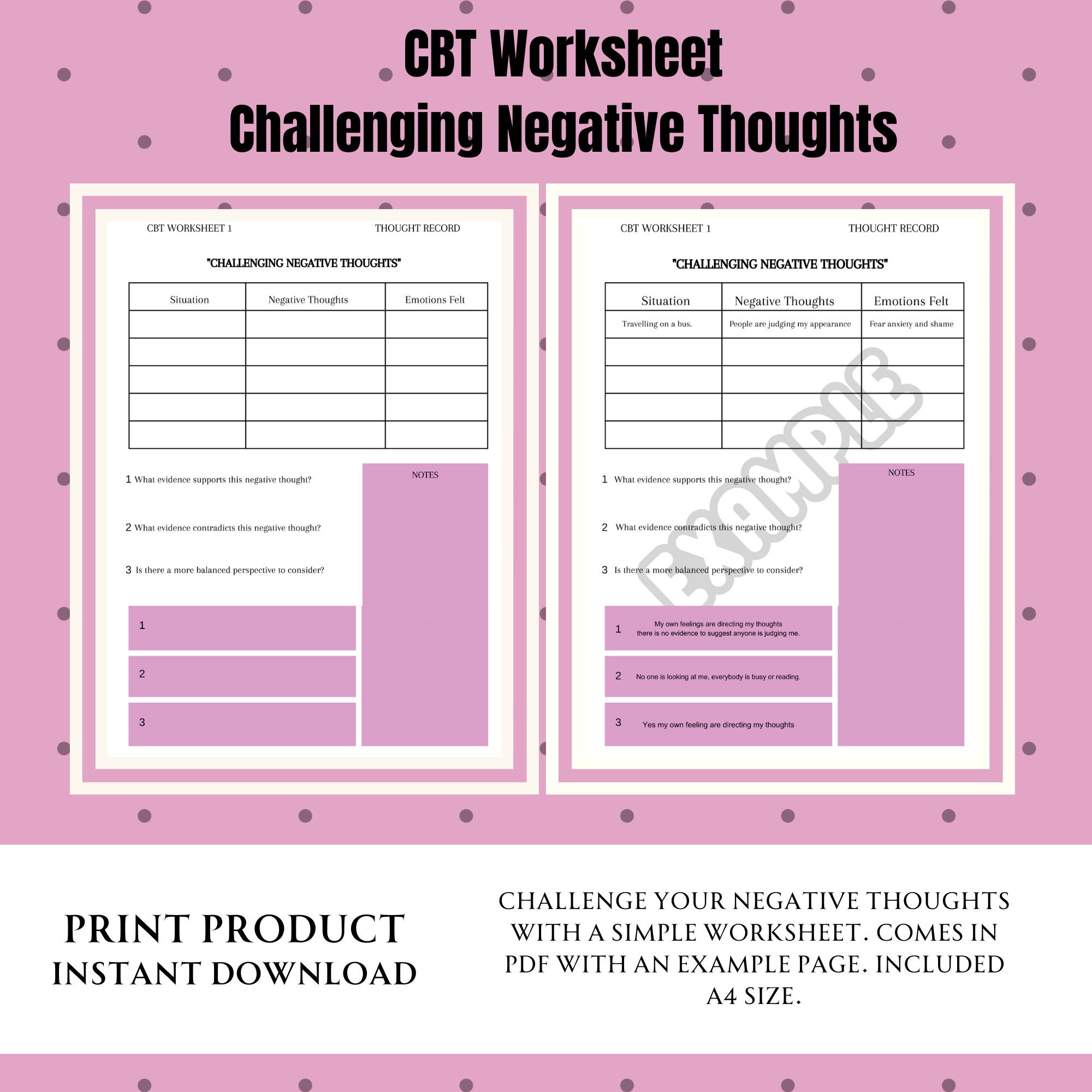 CBT Worksheet Challenging Negative Thoughts Positive Mental Health ...