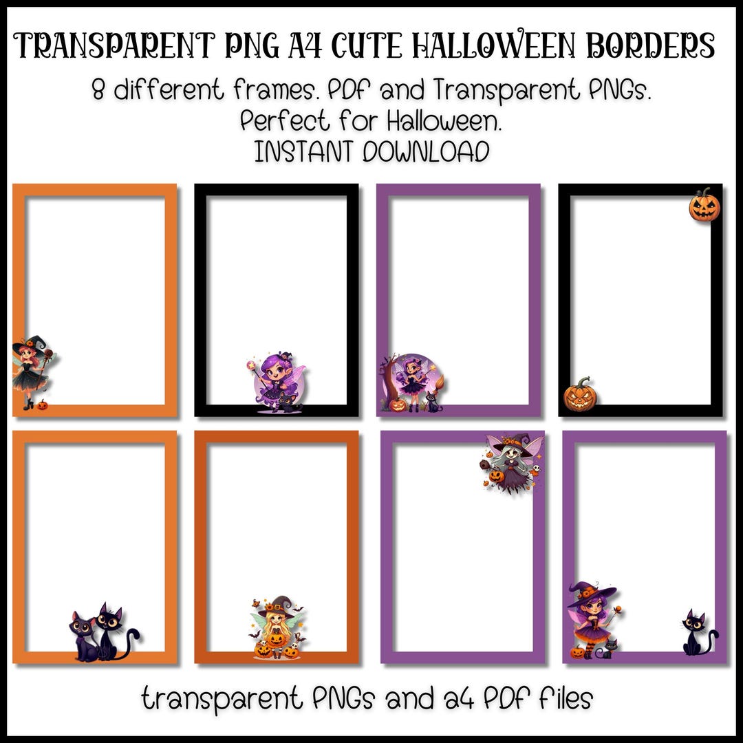 Cute Halloween Borders - 8 Transparent Clip Art Image Files - PNG ...