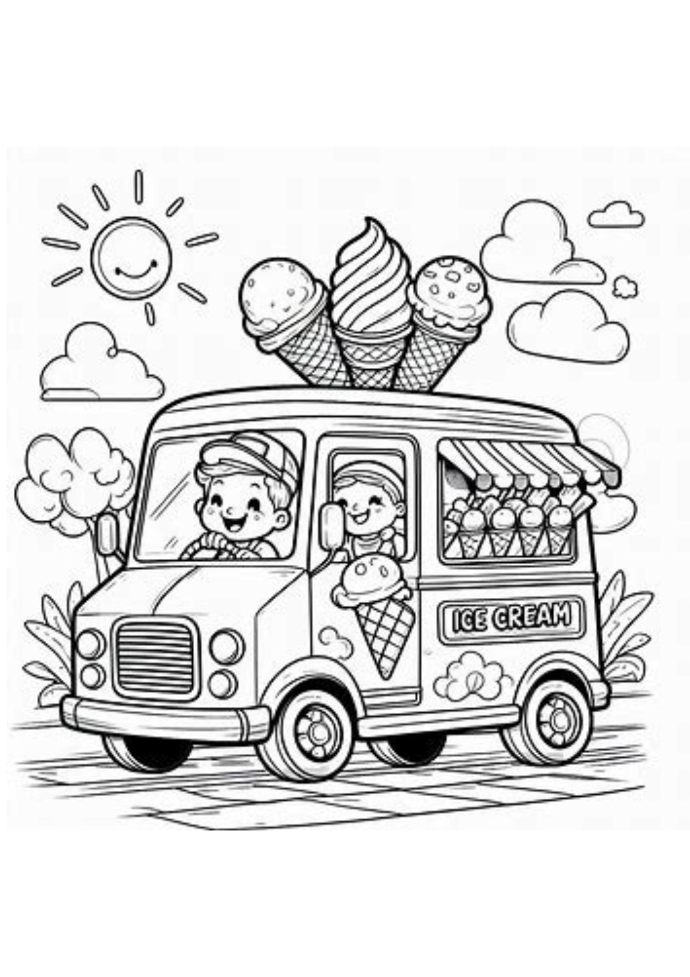 12 Ice Cream Truck Colouring Pages for Kids - Cute and Simple Designs ...