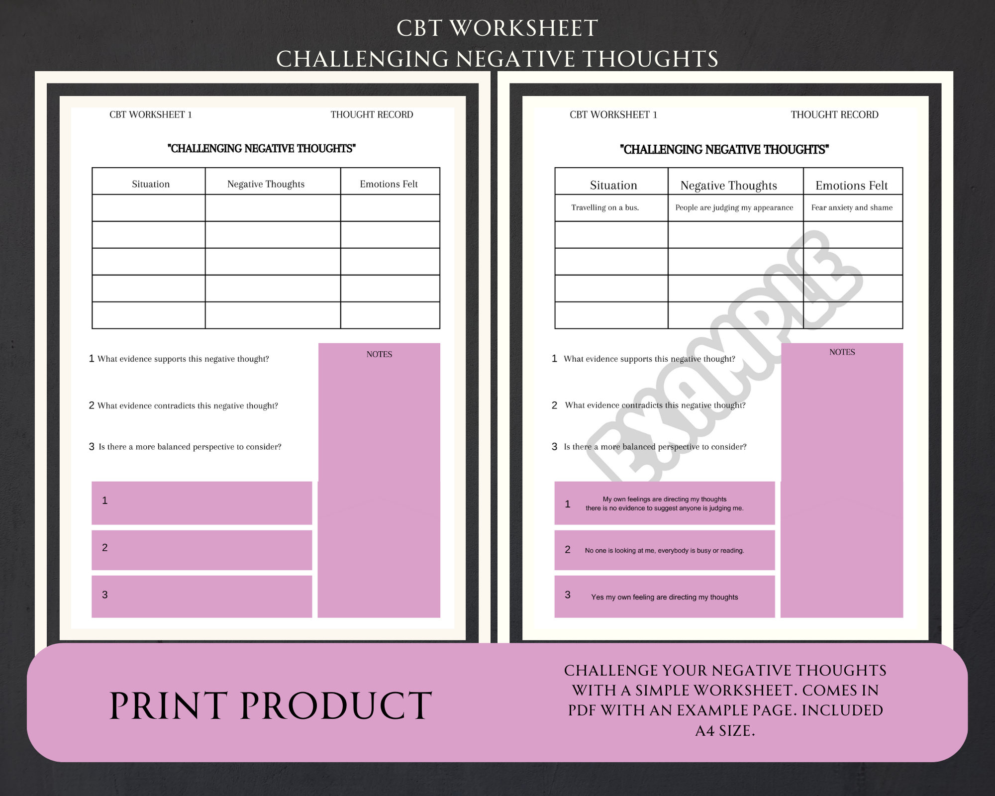 CBT Worksheet Challenging Negative Thoughts Positive Mental Health ...