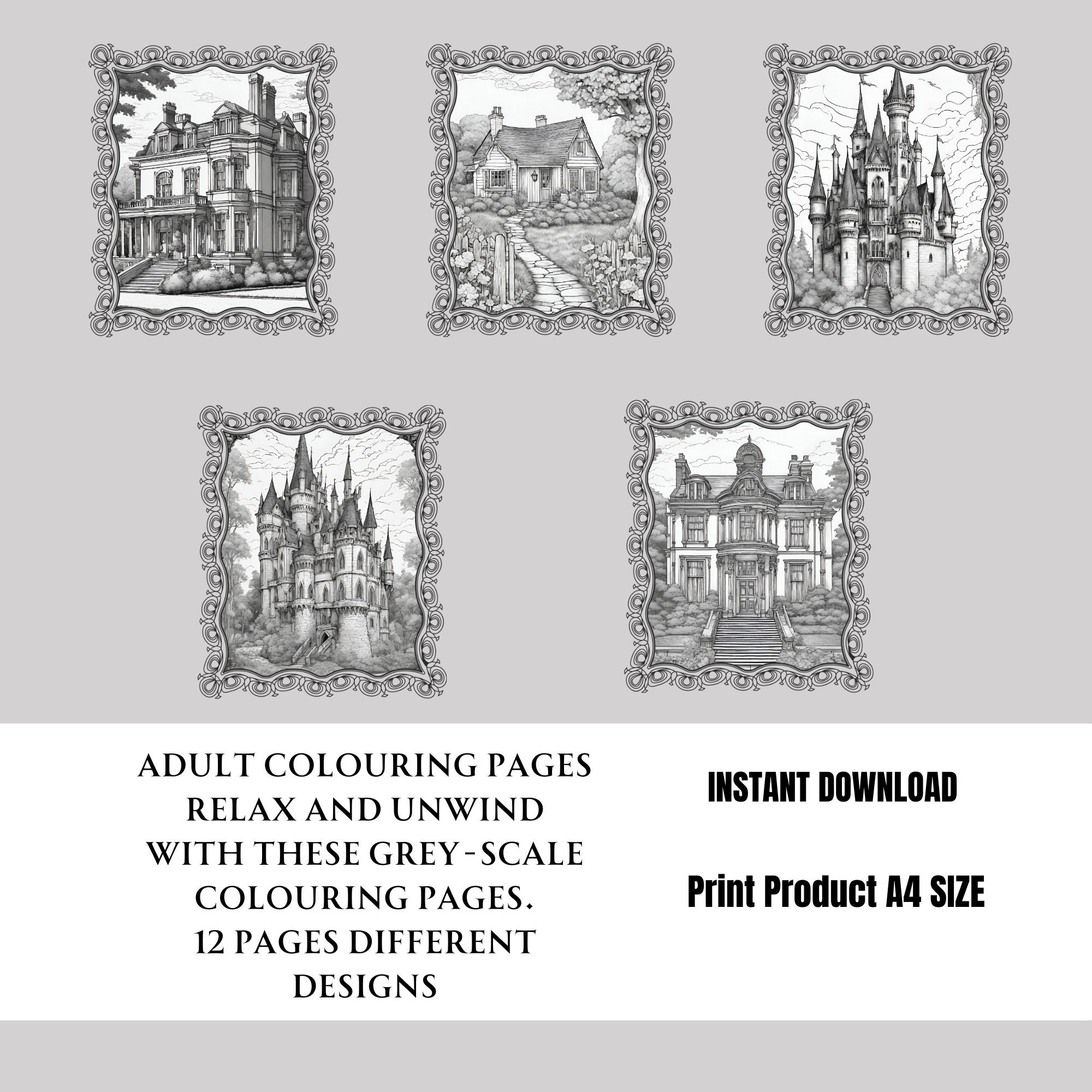 12 Grey-scale Colouring Pages for Adults Relax and Unwind With a ...