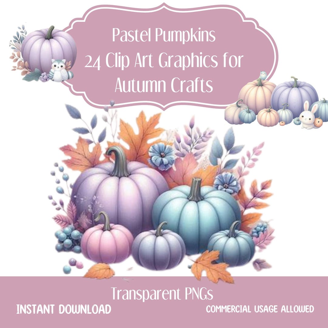 Pastel Pumpkins Fall Clip Art 24 Transparent Pngs - Perfect for Autumn ...