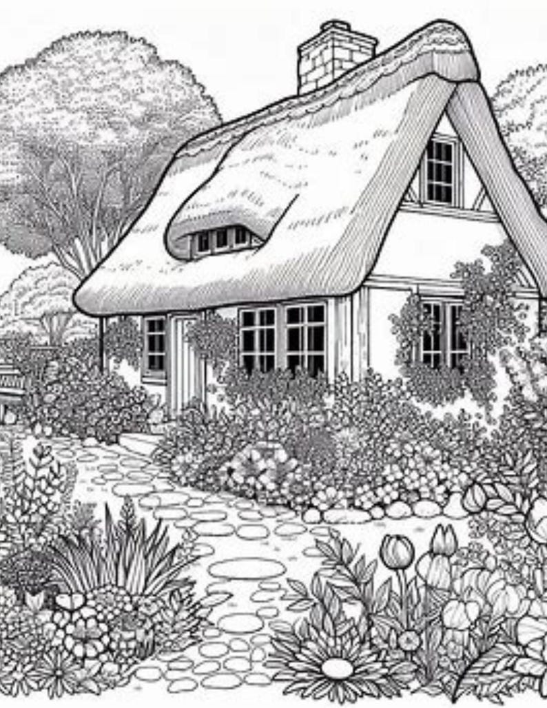 Adult Stress Relieving Colouring Pages, Cosy Cottages 29 Unique ...