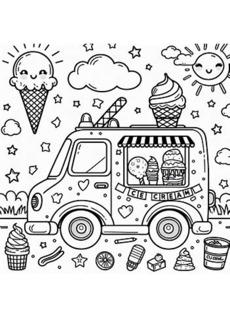 12 Ice Cream Truck Colouring Pages for Kids - Cute and Simple Designs ...